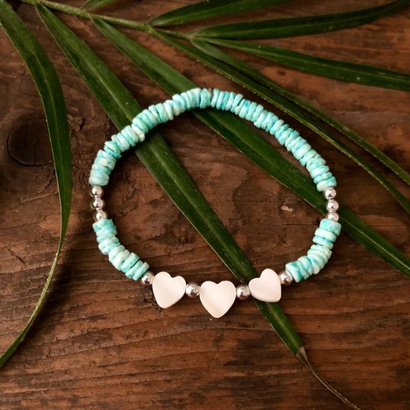 Handmade | Jewelry | Aqua Forever Always Mother Of Pearl Heart Puka ...